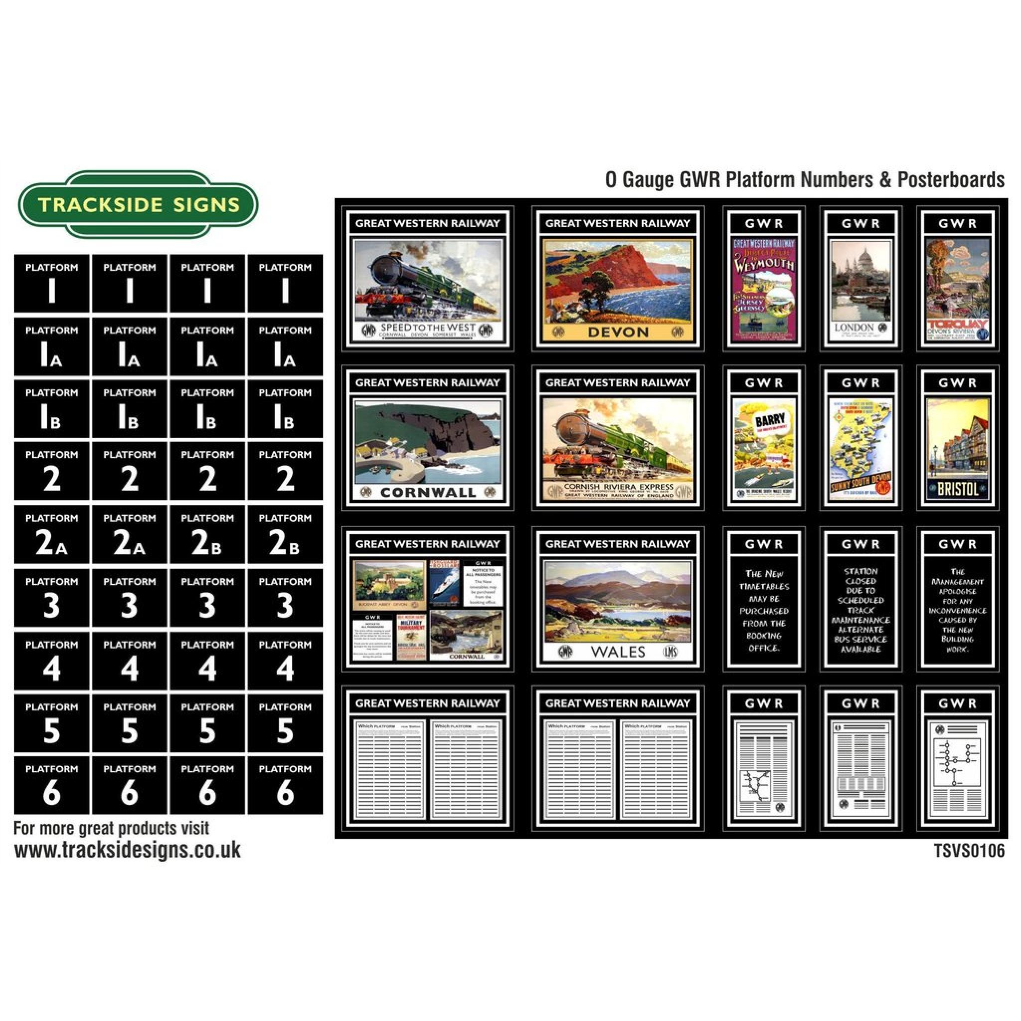GWR (Black) Platform Numbers and Posterboards - O Gauge