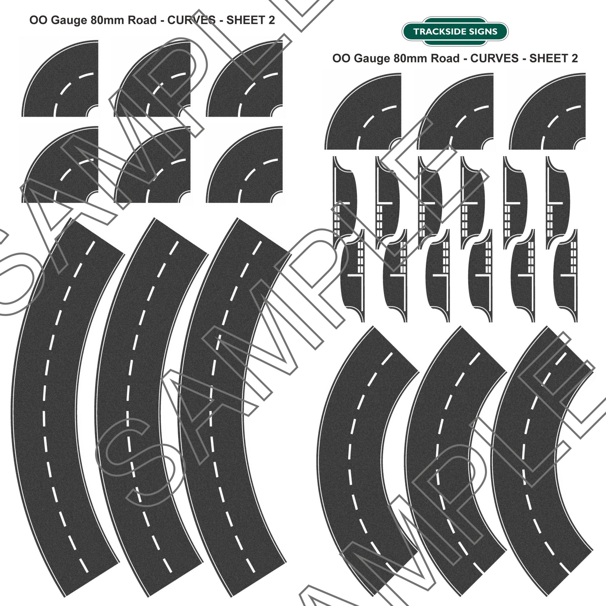 OO Gauge 80mm Curved Road Layout Sheet | Trackside Signs